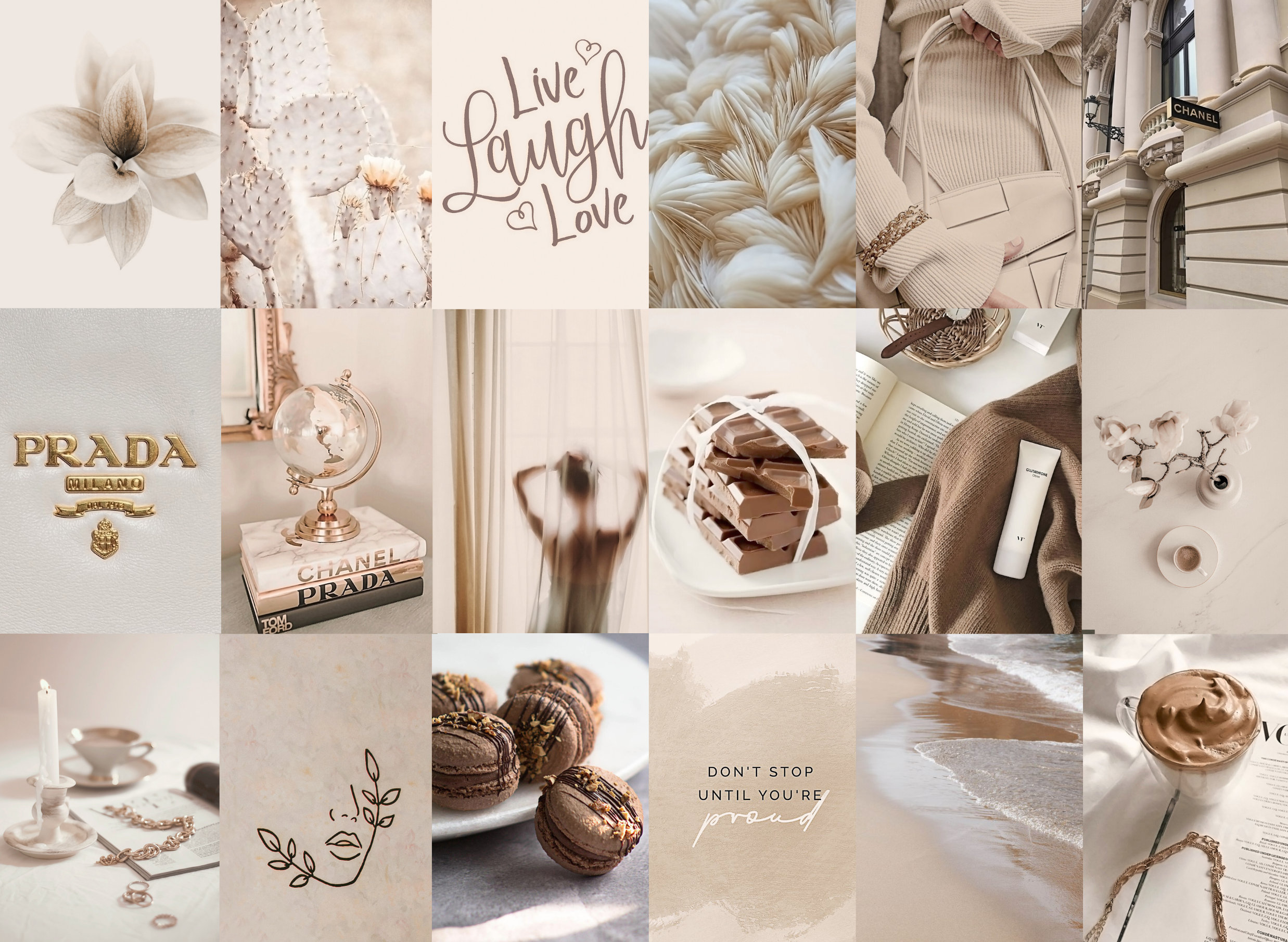 180pcs Neutral Aesthetic Collage Kit, Boho Wall Collage, Beige Cream ...