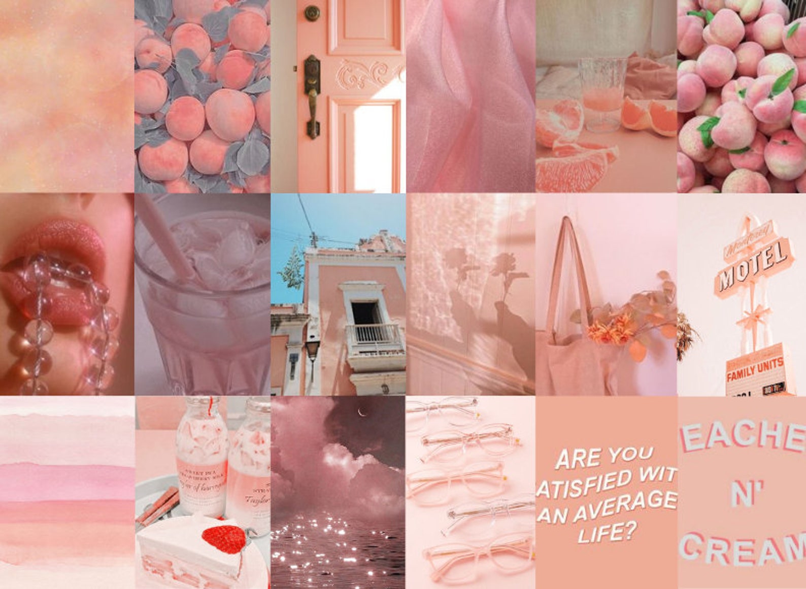 115 Peachy Pink Aesthetic Wall Collage Kit, VSCO Girl Room Decor, Peach ...