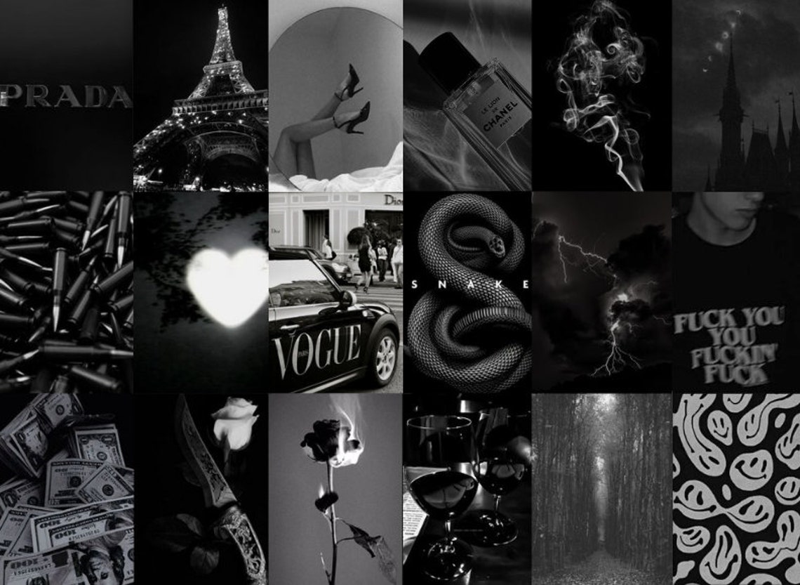 100 Black Wall Collage Kit Black Wall Collage Dark Aesthetic - Etsy