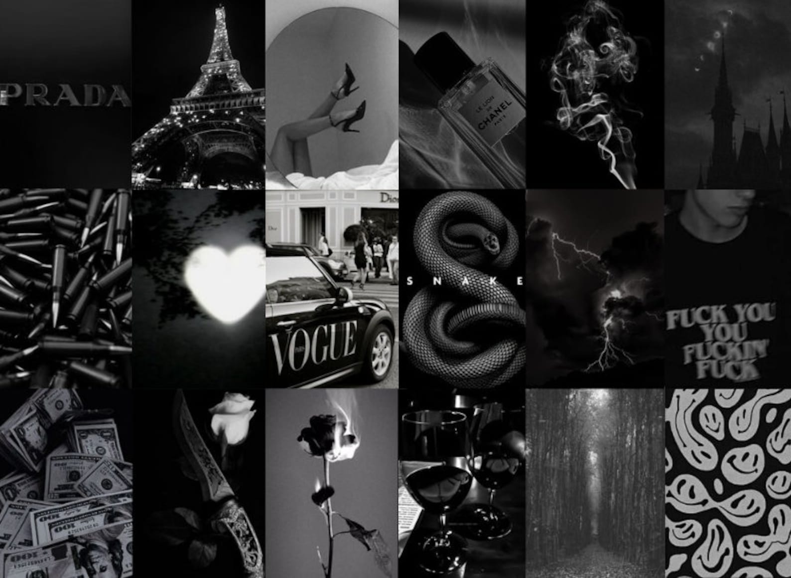 100 Black Wall Collage Kit, Black Wall Collage, Dark Aesthetic Collage ...