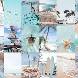 60pcs Beach Blue Aesthetic Wall Collage, Beach Wall Art, Blue Boho ...