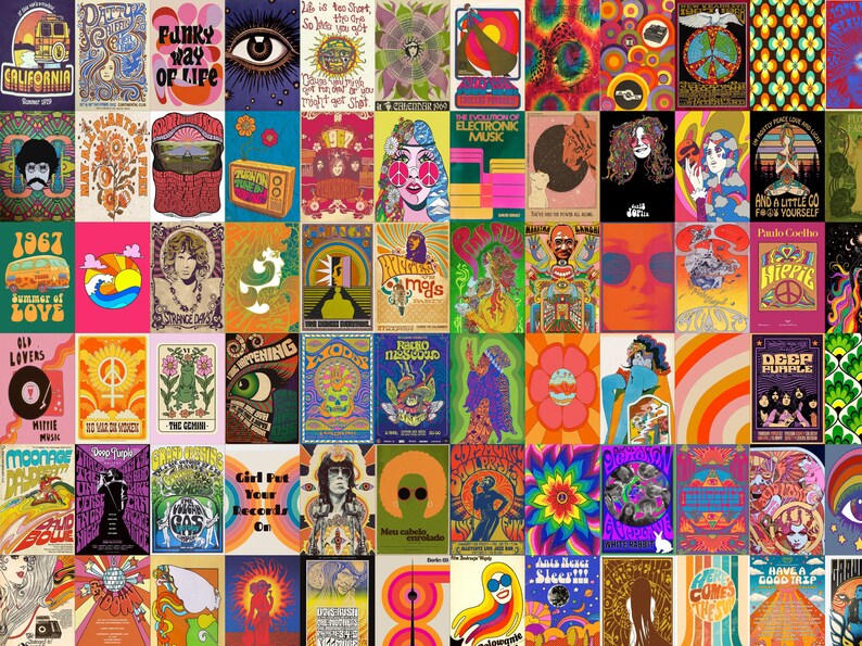 730 Hippie Wall Collage - Hippie Wall Art - Indie Room Decor - Indie ...