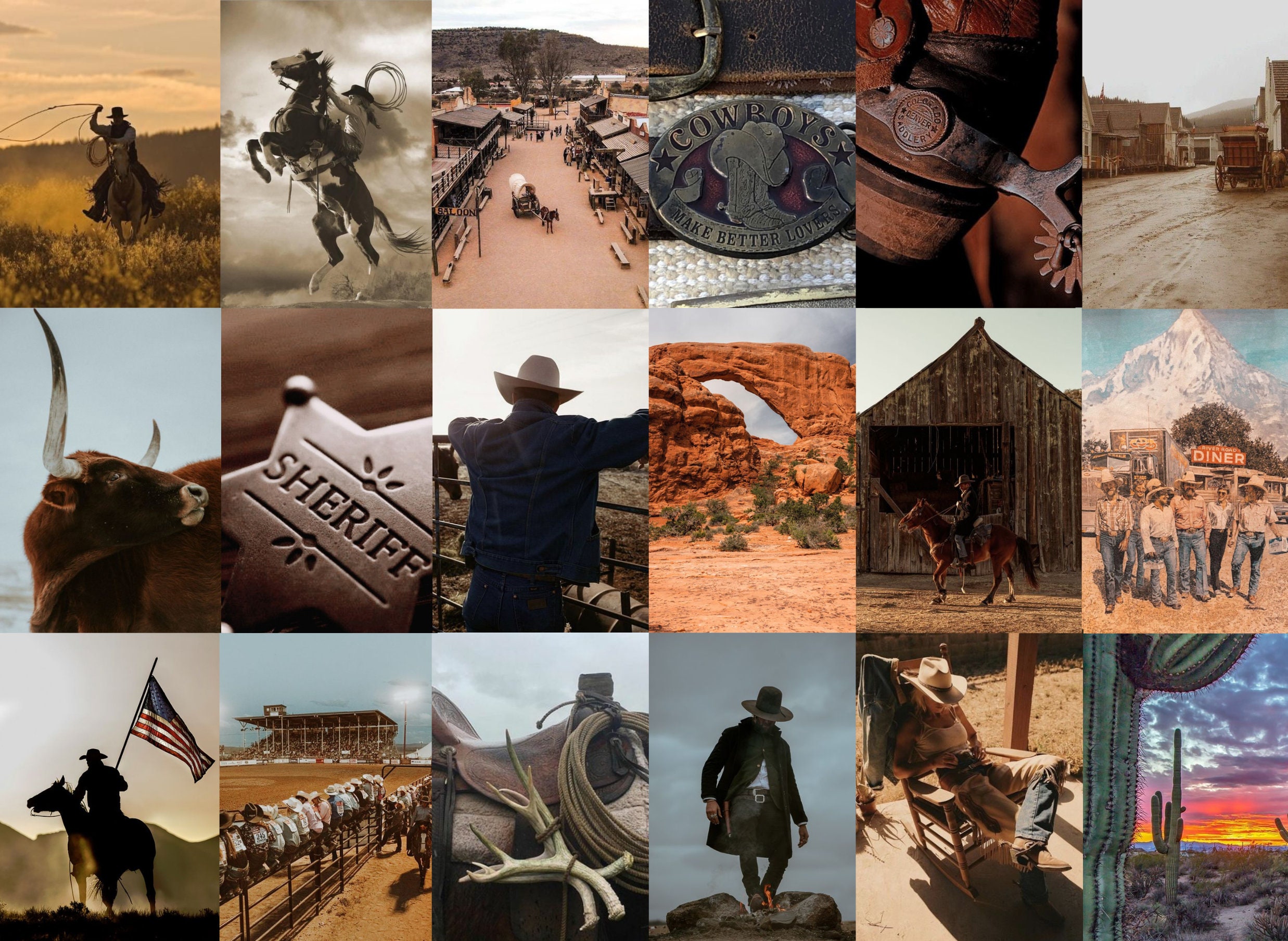 150 Western Aesthetic Wall Collage - Cowgirl Western Collage Kit - Old ...