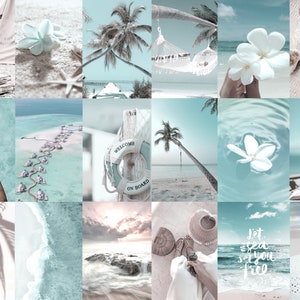 150pcs Beach Blue Aesthetic Wall Collage, Beach Wall Art, Blue Boho ...