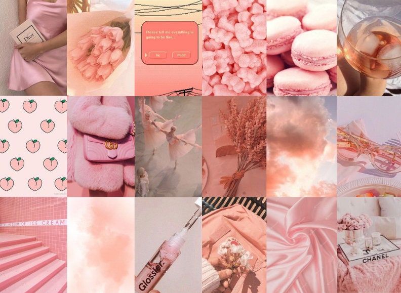 115 Peachy Pink Aesthetic Wall Collage Kit Vsco Girl Room Etsy Norway