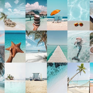 60pcs Beach Blue Aesthetic Wall Collage, Beach Wall Art, Blue Boho ...