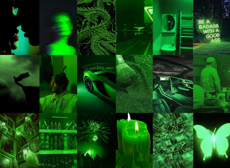 150pcs Euphoria Green Wall Collage Kit, Neon Aesthetic Prints, Green ...