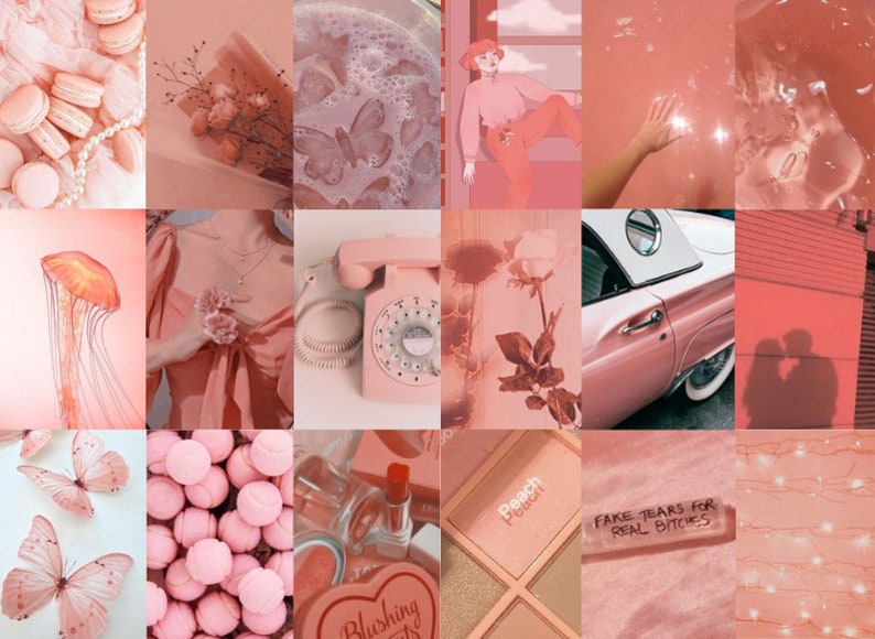 115 Peachy Pink Aesthetic Wall Collage Kit, VSCO Girl Room Decor, Peach ...