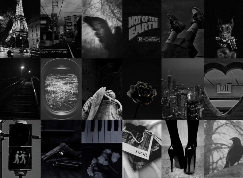 100 Black Wall Collage Kit Black Wall Collage Dark Aesthetic - Etsy