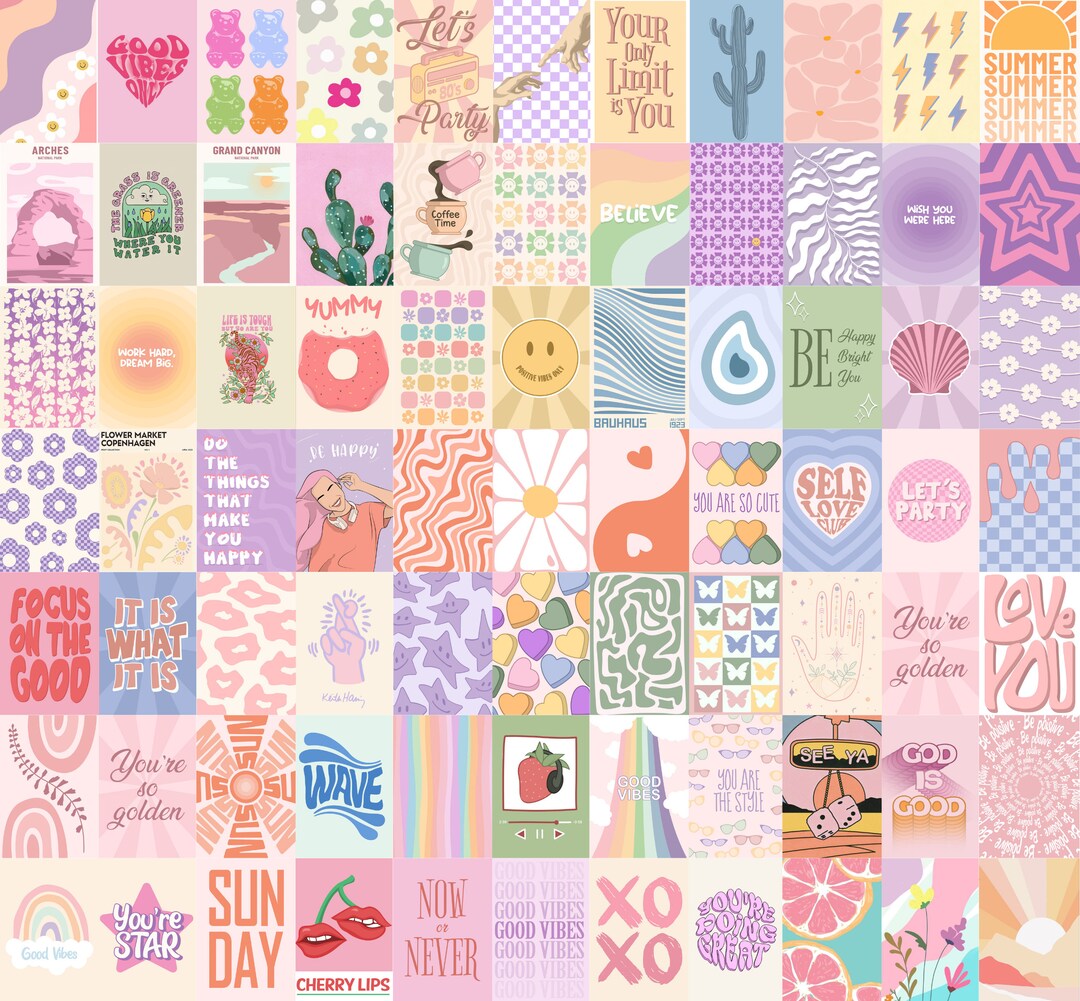100pcs Danish Pastel Aesthetic Wall Collage Kit, Danish Pastel Room Decor, Pink Wall Art, Pastel ...
