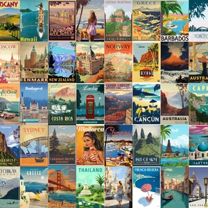 330pcs Travel Poster Retro Aesthetic Vintage Travel Wall Art Aesthetic Wall Collage Travel Wall ...