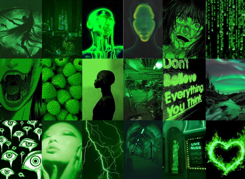 150pcs Euphoria Green Wall Collage Kit, Neon Aesthetic Prints, Green ...