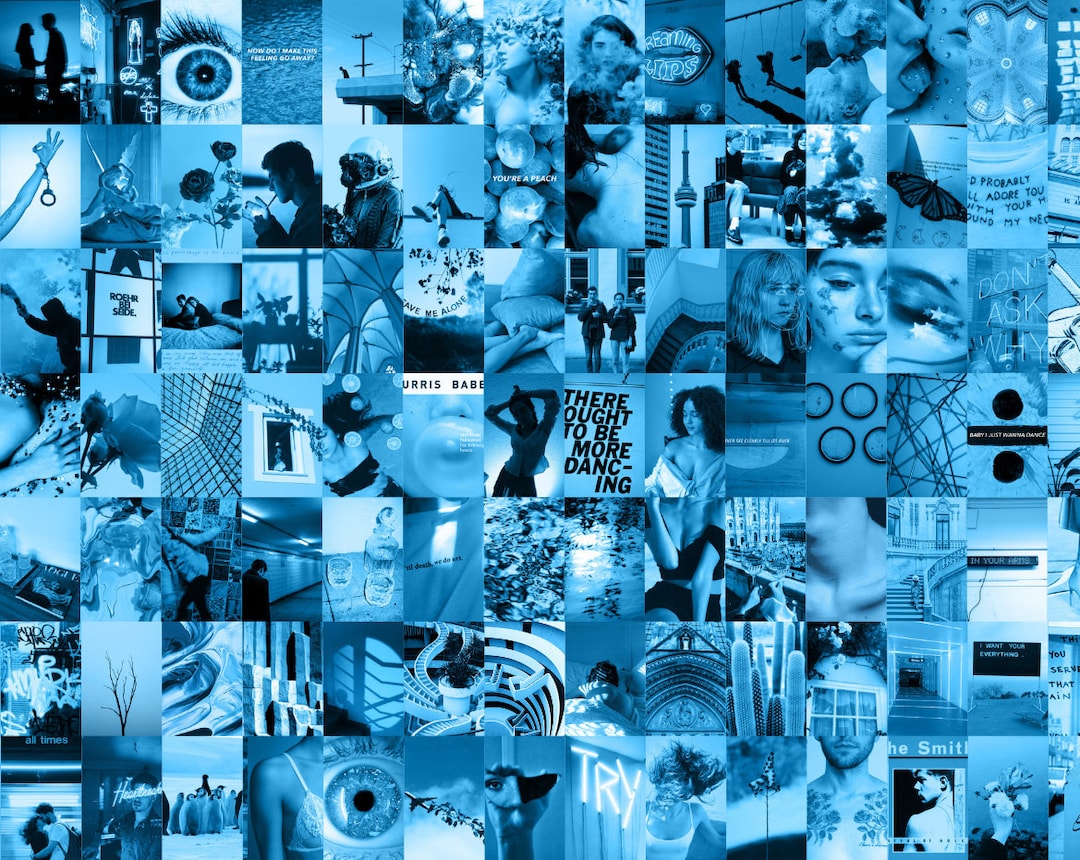 100 Blue Photo Wall Collage Kit - Aesthetic Room & Dorm Decor, Trendy ...