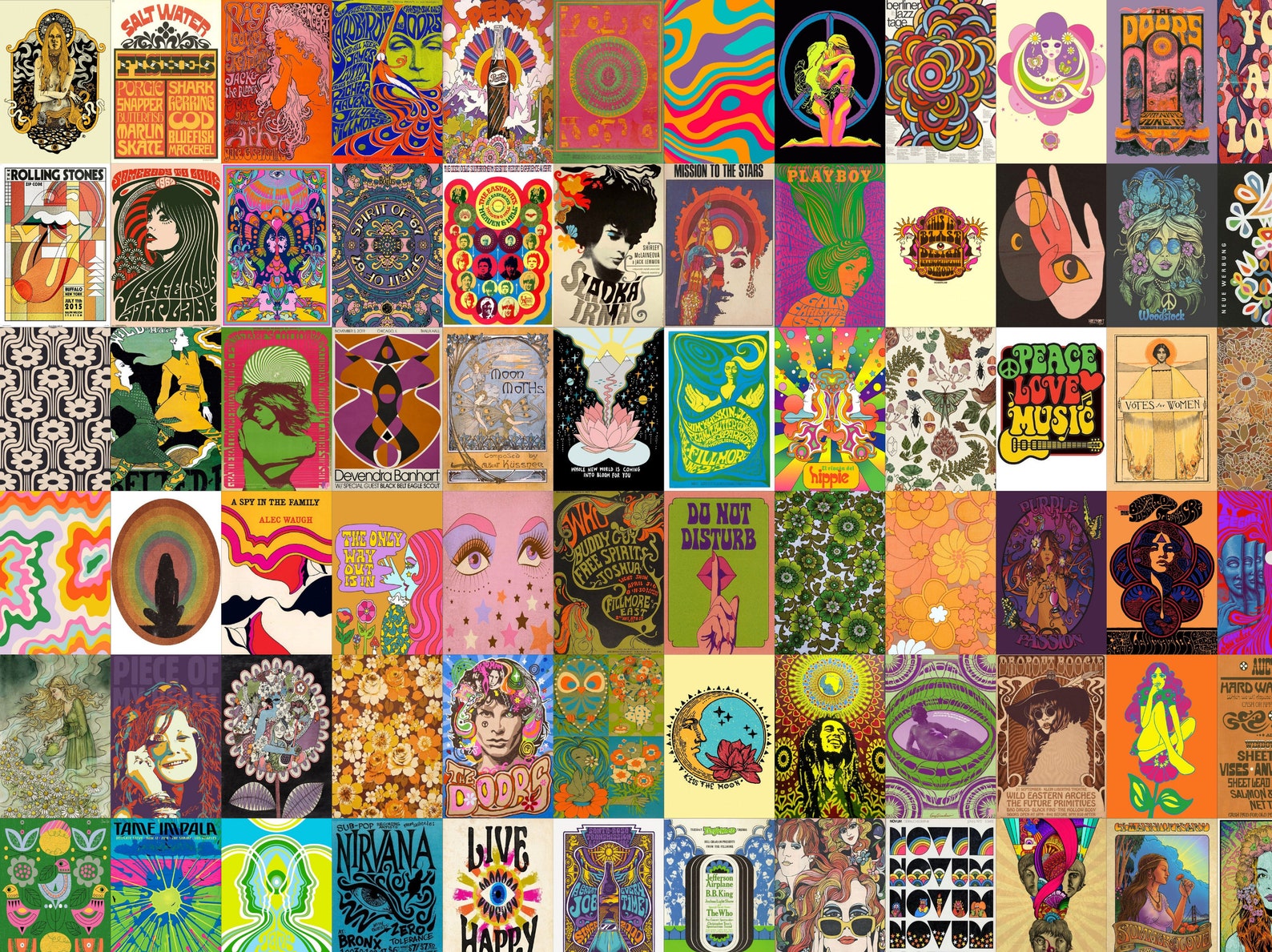 730 Hippie Wall Collage - Hippie Wall Art - Indie Room Decor - Indie ...