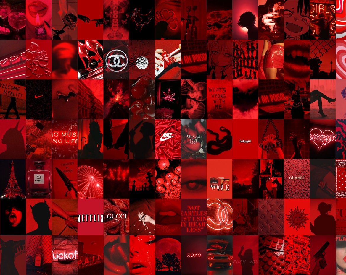 100PCS Dark Red Collage Kit Red WALL COLLAGE Grunge Picture - Etsy ...