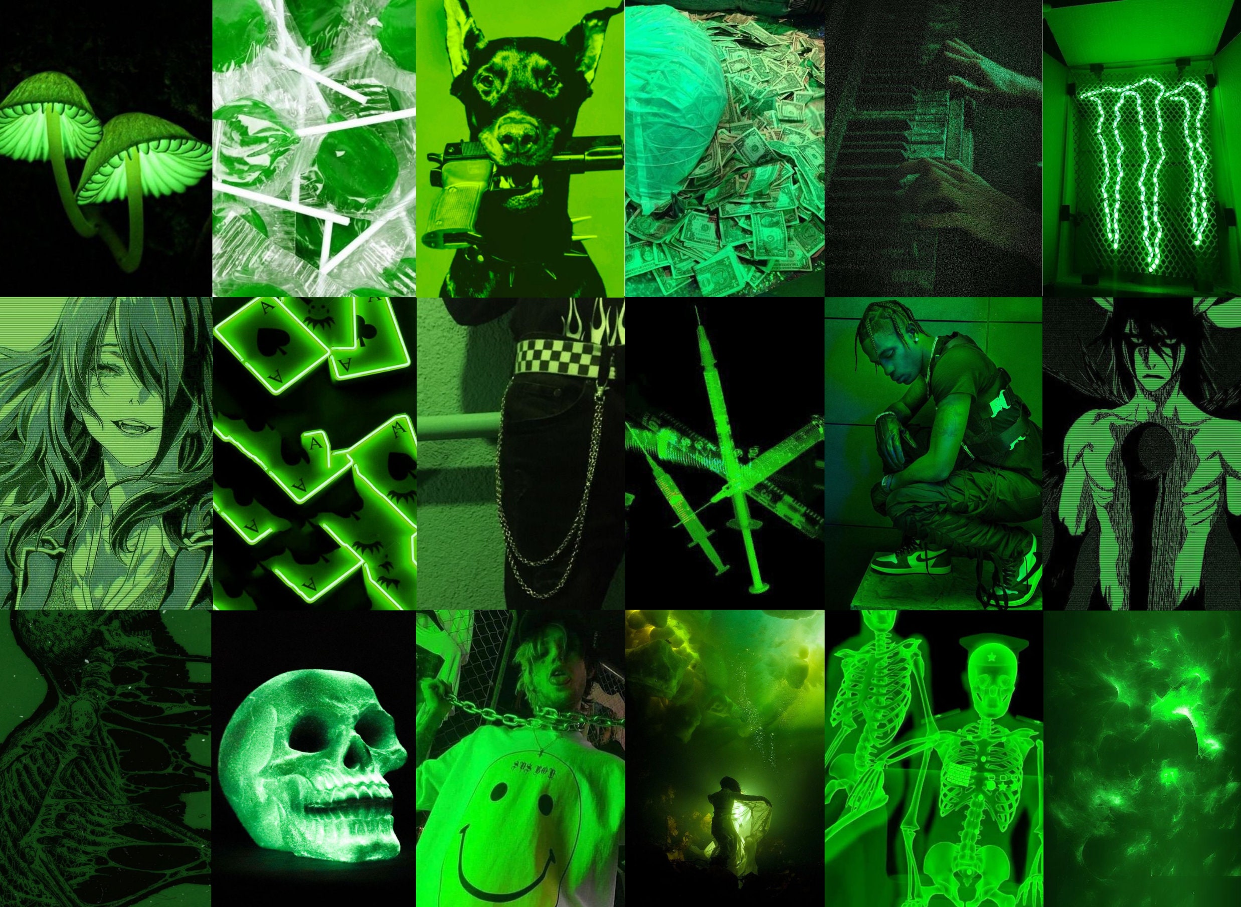 150pcs Euphoria Green Wall Collage Kit, Neon Aesthetic Prints, Green ...