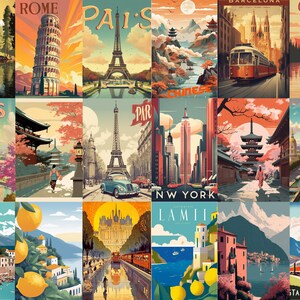330pcs Travel Poster Retro Aesthetic Vintage Travel Wall Art Aesthetic ...