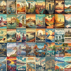 600pcs Travel Poster | Vintage Travel Wall Art | Retro Aesthetic ...