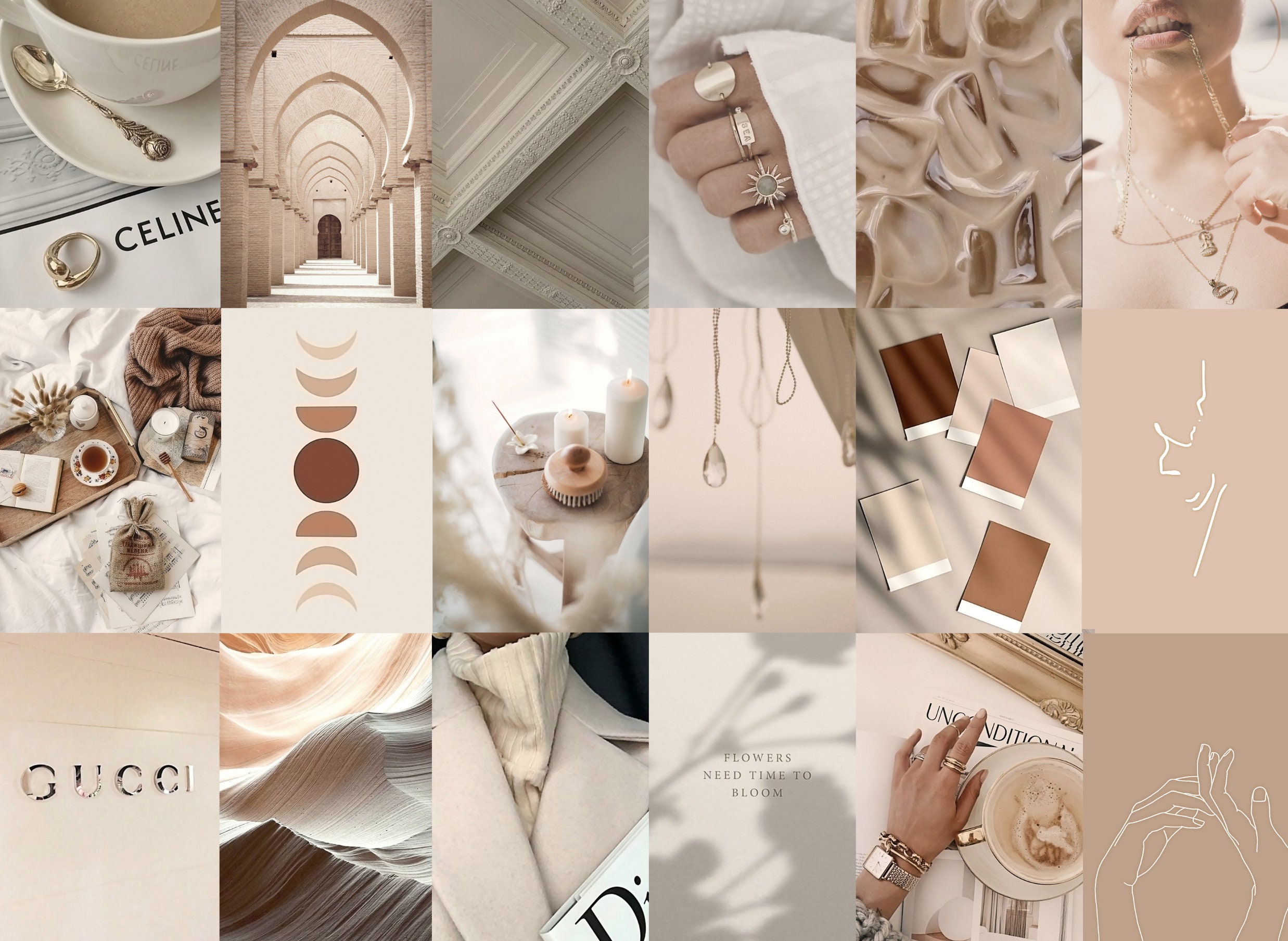 180pcs Neutral Aesthetic Collage Kit, Boho Wall Collage, Beige Cream ...