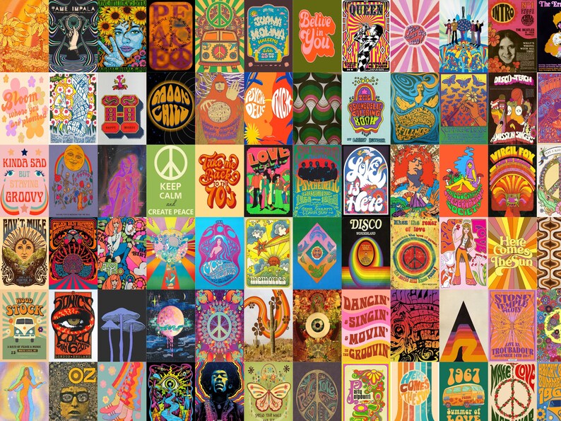 730 Hippie Wall Collage - Hippie Wall Art - Indie Room Decor - Indie ...