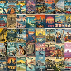 350pcs Travel Poster Retro Aesthetic Vintage Travel Wall Art Aesthetic ...