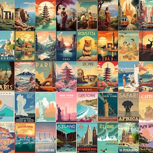 330pcs Travel Poster Retro Aesthetic Vintage Travel Wall Art Aesthetic ...