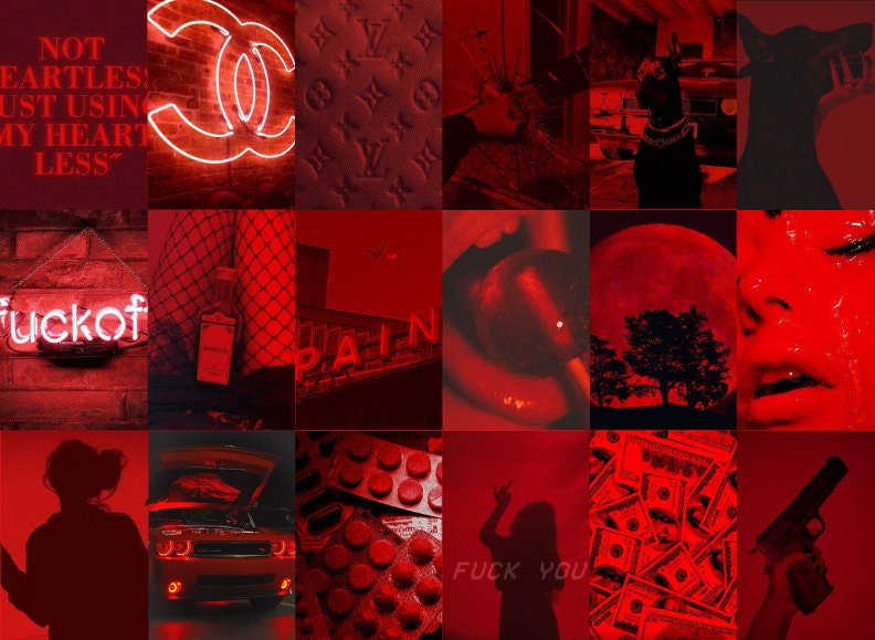 100PCS Dark Red Collage Kit Red WALL COLLAGE Grunge Picture - Etsy ...