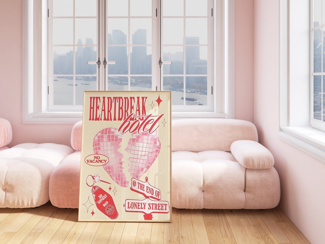 Heartbreak Hotel Pink Wall Art Print, Retro Pastel Home Decor, Digital ...