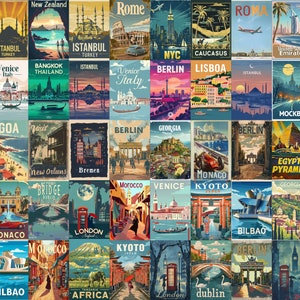 350pcs Travel Poster Retro Aesthetic Vintage Travel Wall Art Aesthetic Wall Collage Travel Wall ...