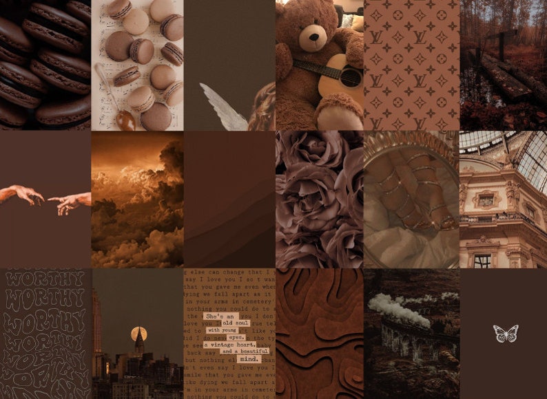 80 Brown Wall Collage Kit, Brown Collage Wall Art, Brown Photo Wall ...