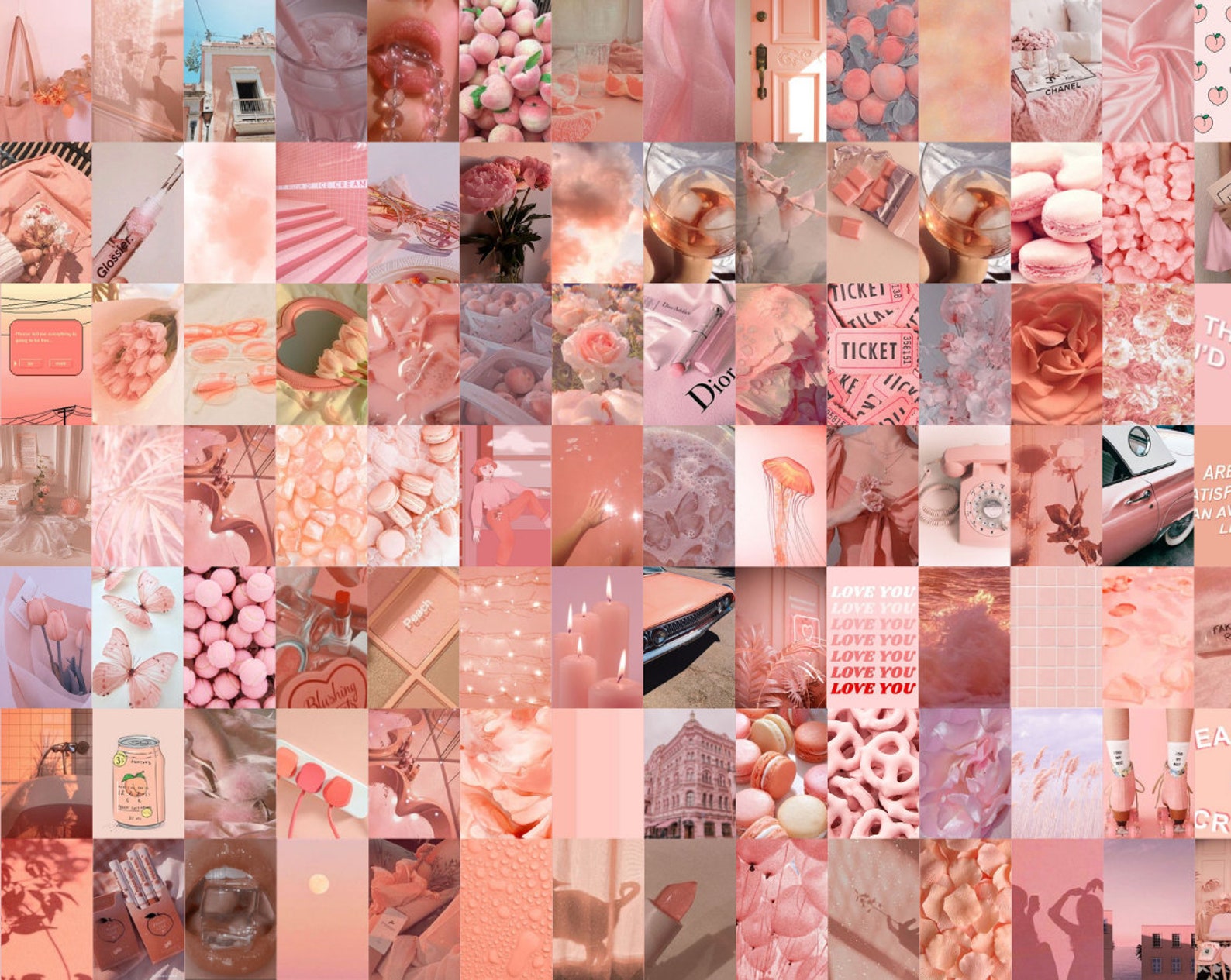 115 Peachy Pink Aesthetic Wall Collage Kit, VSCO Girl Room Decor, Peach ...