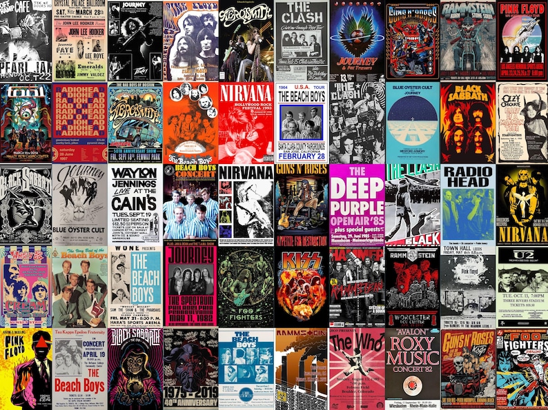 550PCS Vintage Concert Posters Wall Collage Kit, Retro Band, Classic ...