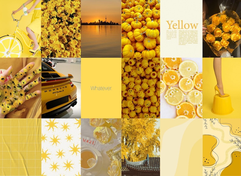 180pcs Yellow Wall Collage, Yellow Wall Decor, Bright Colorful Home ...