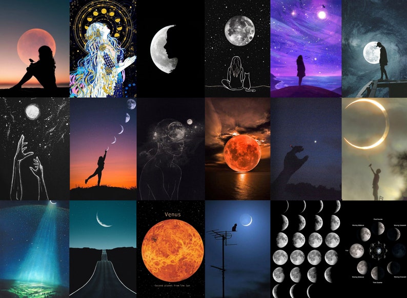 160PCS Moonlight Aesthetic Wall Collage Kit, Astronomy Collage Kit ...