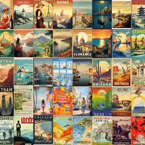 350pcs Travel Poster Retro Aesthetic Vintage Travel Wall Art Aesthetic ...