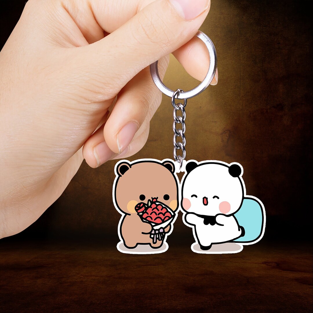 Panda Bear Dudu Giving Flowers Bubu Acrylic Keychain - Etsy