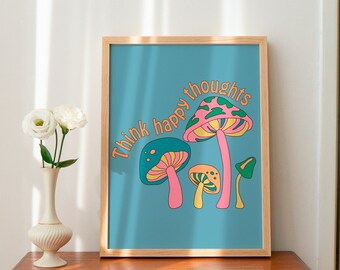 Rainbow Think HAPPY Thoughts Positivity Love Green Typography Wall Art ...