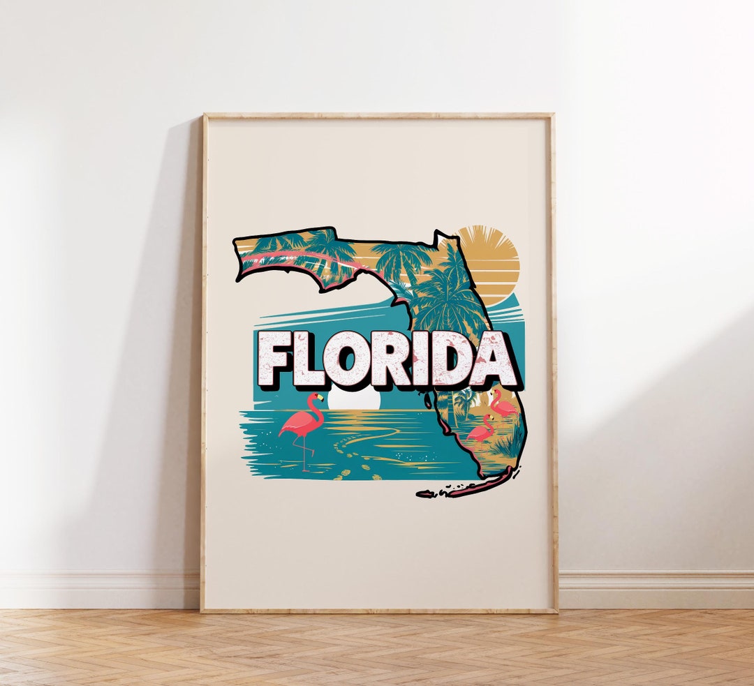 Retro Florida Travel Map, Florida State Print, Vintage Poster, Digital ...