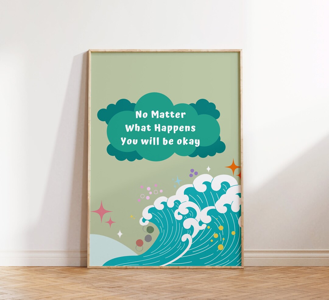 Retro Inspirational Quote Print, Mental Health Wall Art, Positive ...