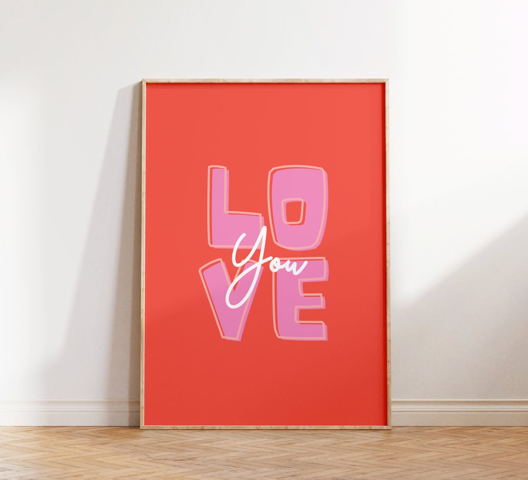 Retro Love You Print: Trendy Red Wall Art (digital Download) - Etsy