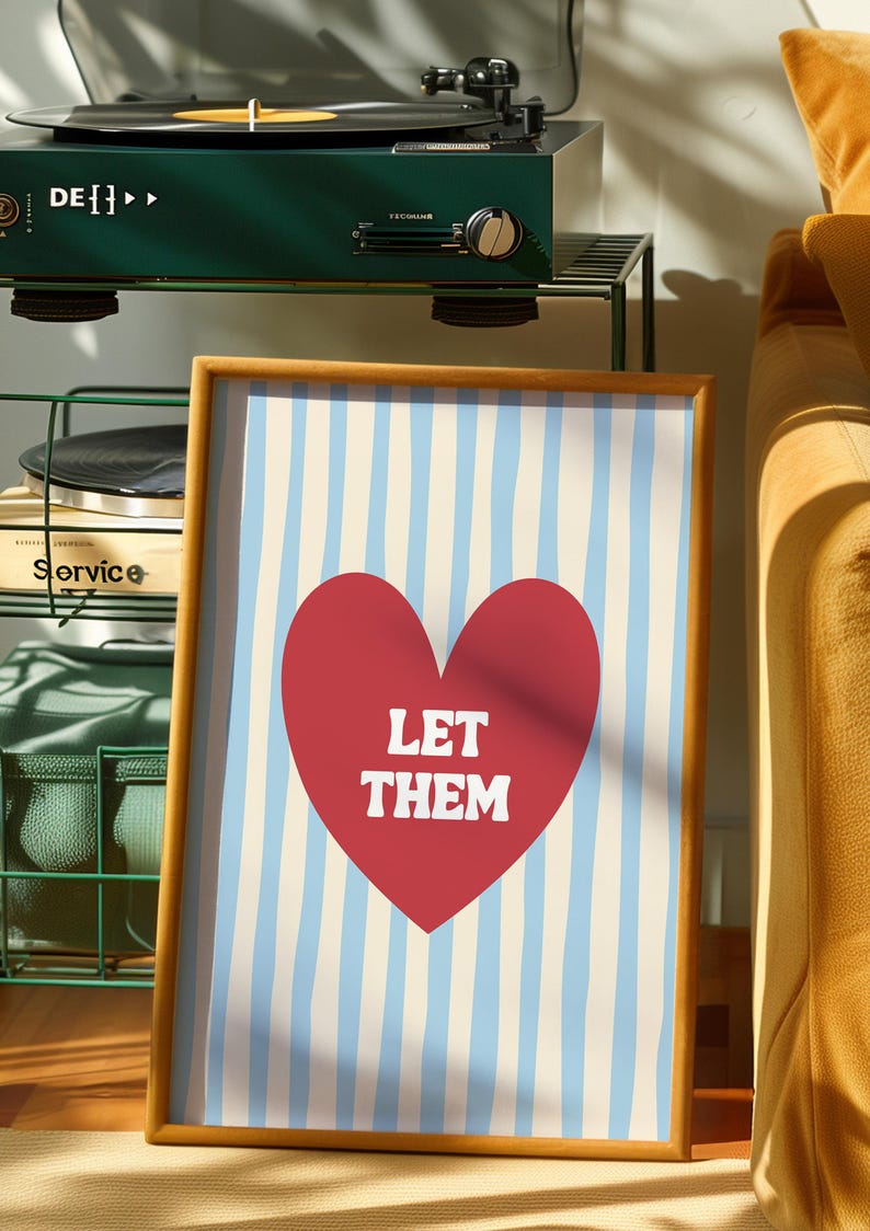 Let Them Print, Retro Wall Art, Motivational Poster, Blue Stripe Print ...