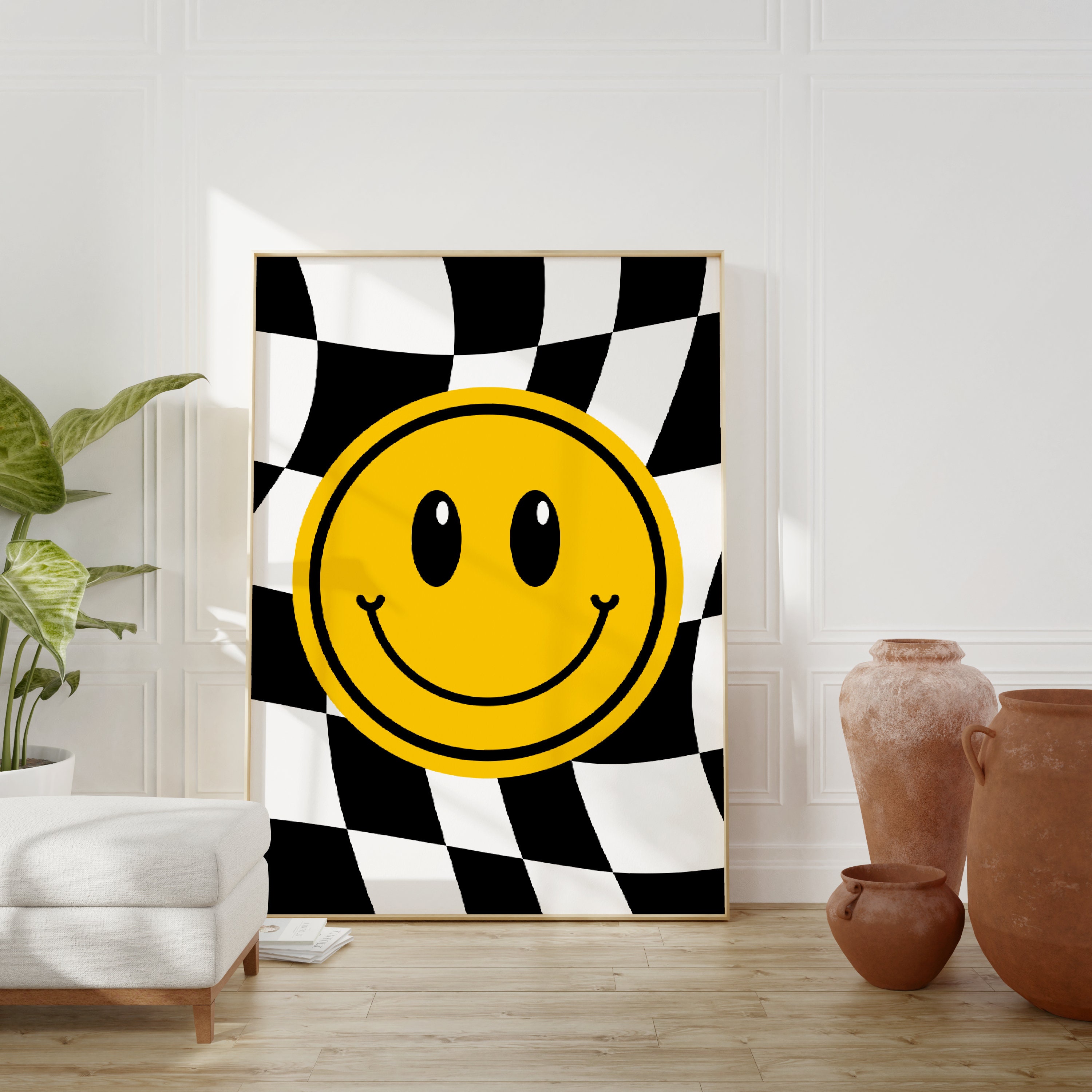 Retro Groovy Checkered Wall Art Print (digital Download) | Trendy ...