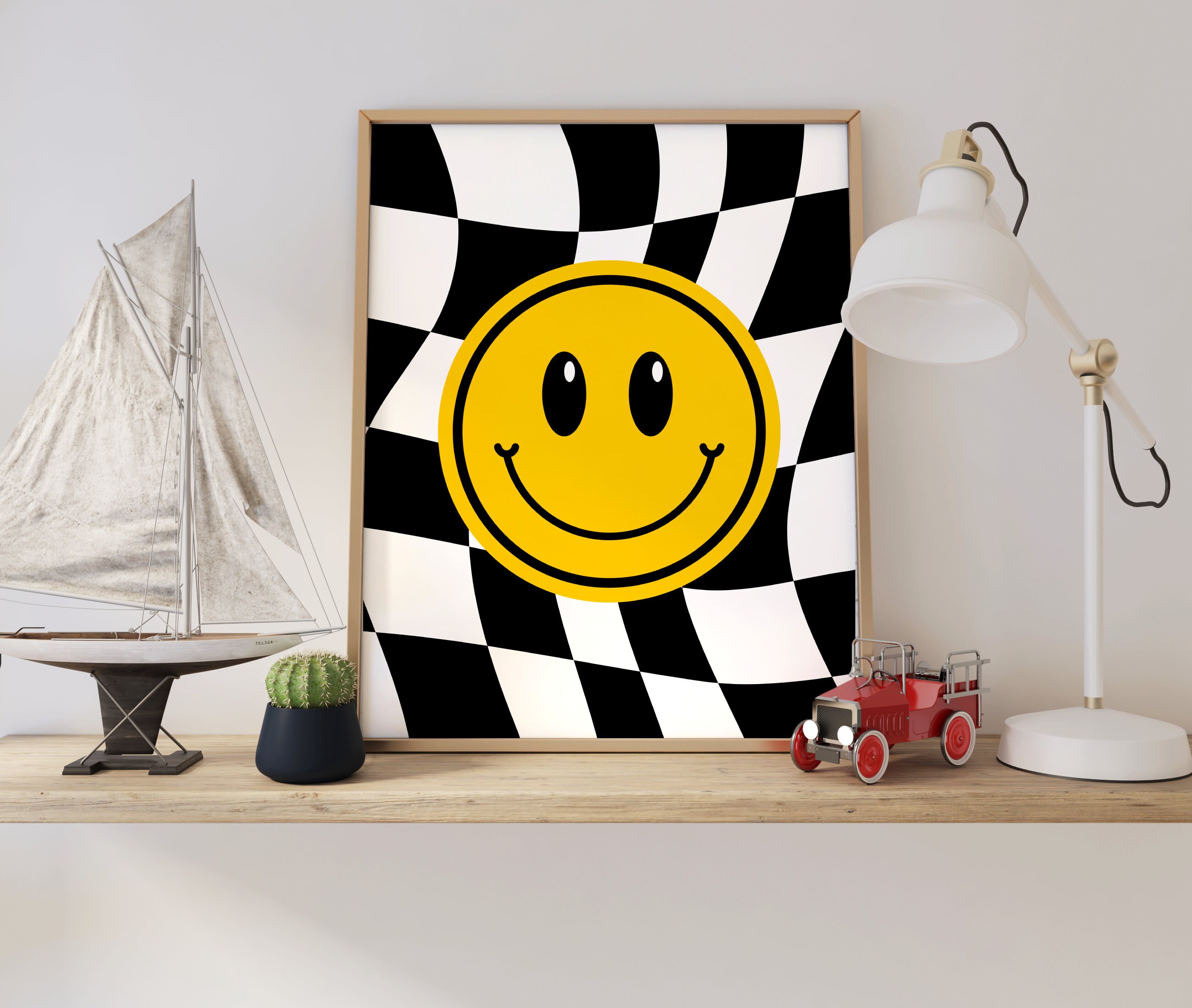 Retro Groovy Checkered Wall Art Print (digital Download) | Trendy ...