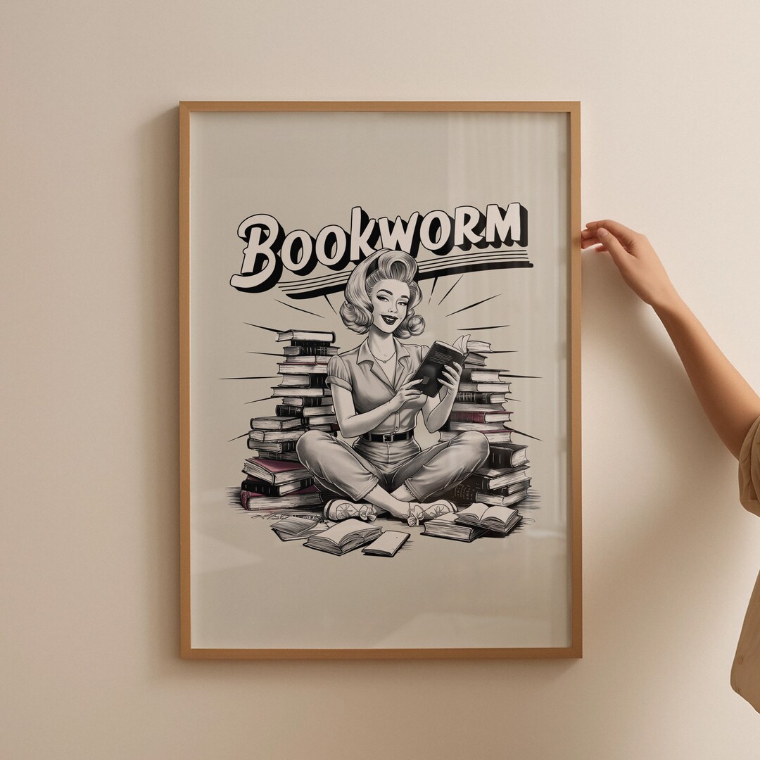 Retro Bookworm Art Print: Bohemian Wall Decor (digital Download) - Etsy