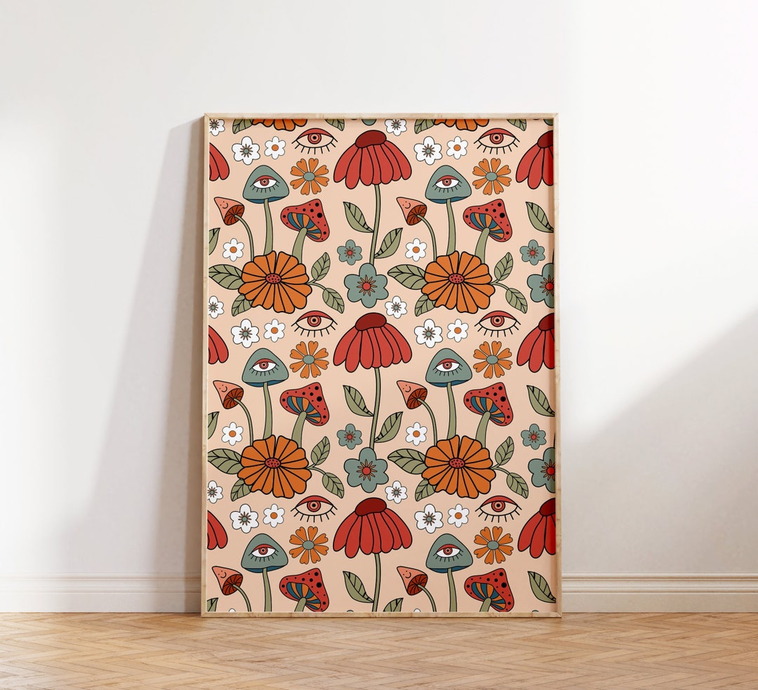 Retro Groovy Wall Art, Psychedelic Poster, Retro Wall Art, Mushroom ...