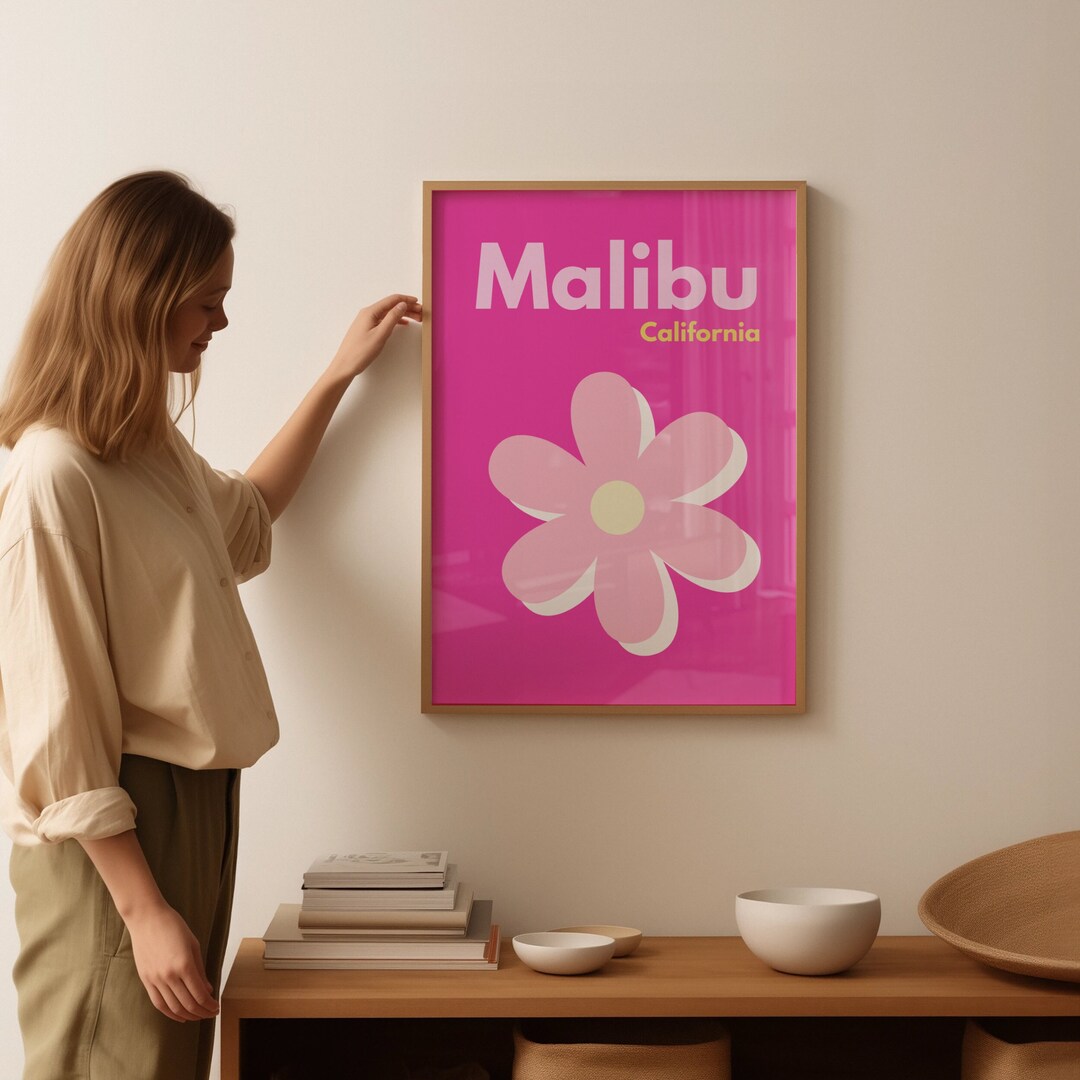 Retro Malibu California Print, Flower Wall Art, Pink Dopamine Decor ...