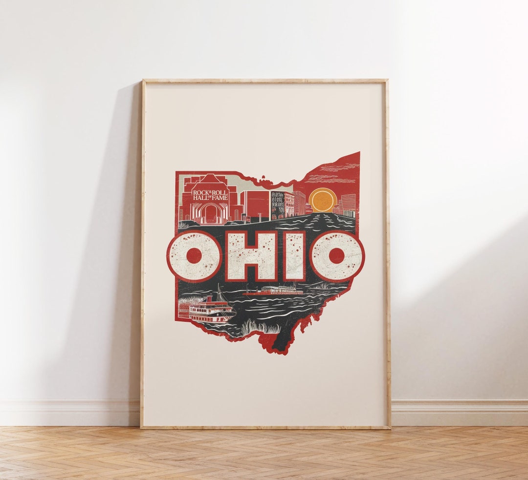 Retro Ohio Travel Map, Ohio State Print, Vintage Poster, Instant ...