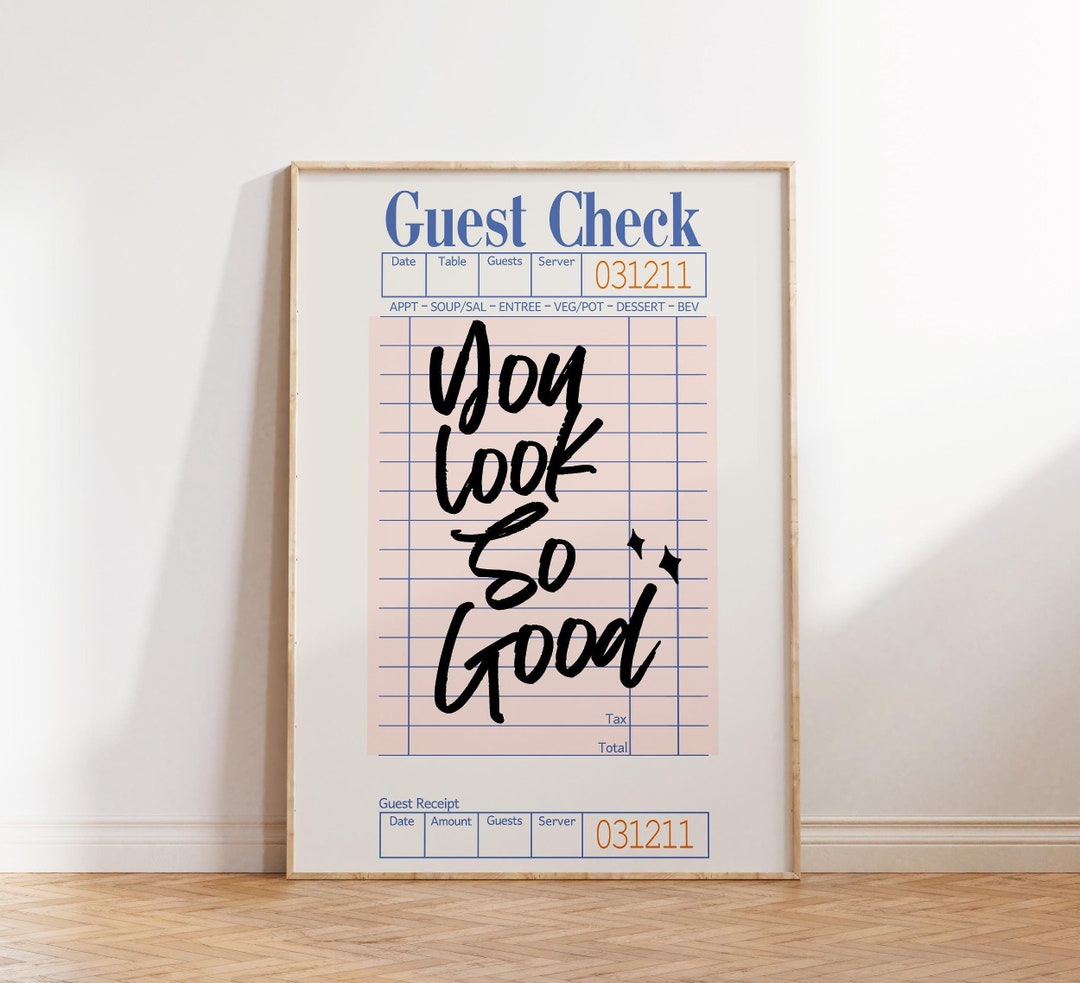 Retro Guest Check Print, 'you Look so Good' Wall Art, Trendy Girly ...