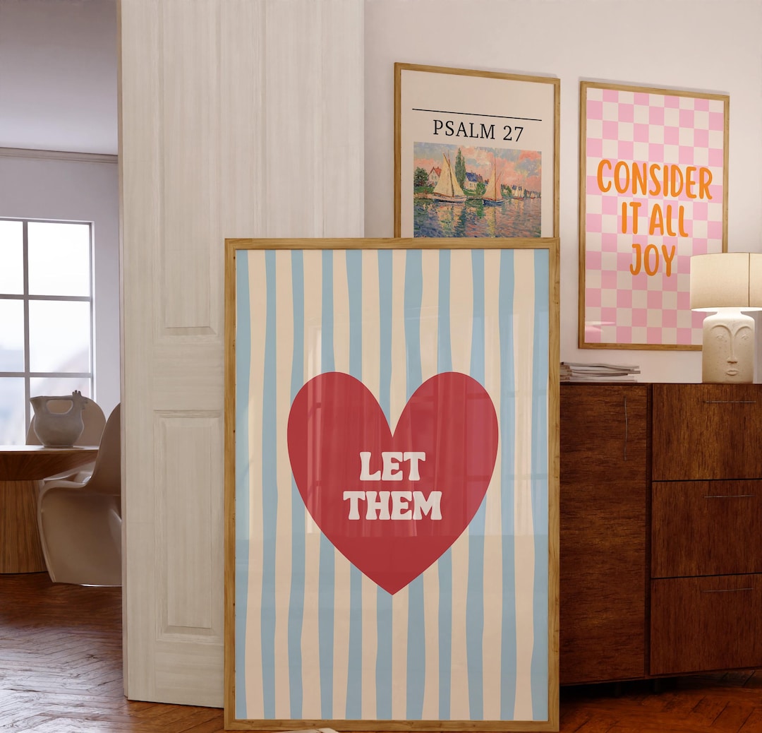 Let Them Print, Retro Wall Art, Motivational Poster, Blue Stripe Print ...