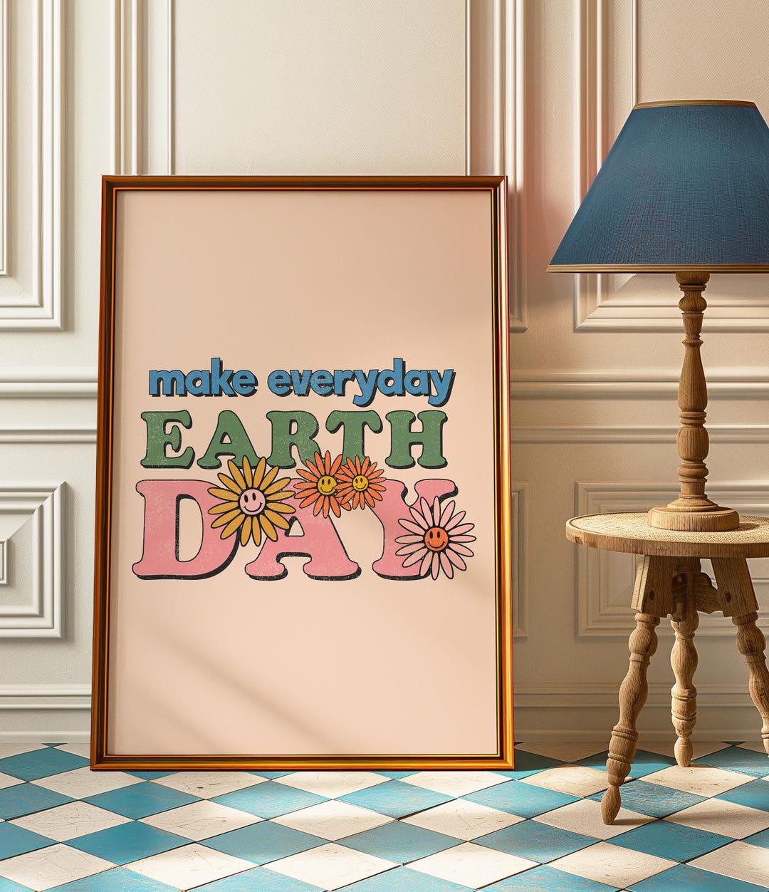 Retro Earth Day Print, Inspirational Poster, Retro Wall Art, Floral ...